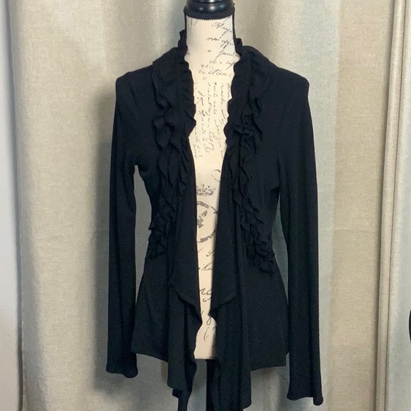 Studio Y | Sweaters | Studio Y Open Front Ruffle Sweater Black Large ...